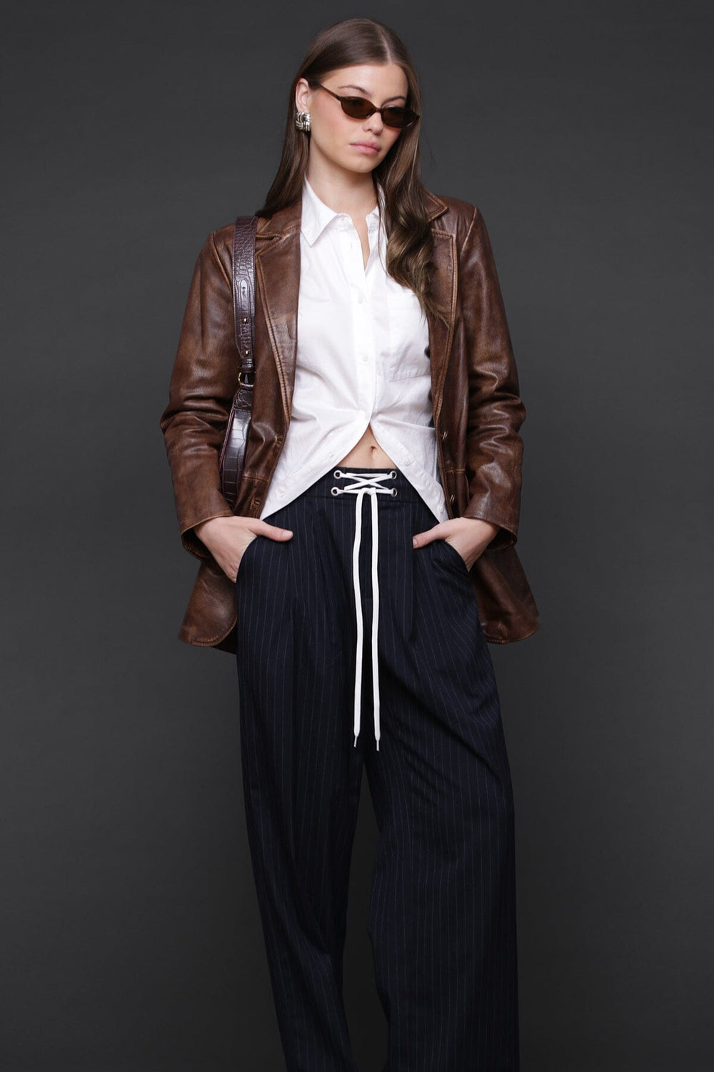 Vintage Wash Real Genuine Leather Women's Blazer Jacket